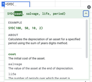 SYD - Sum of the Years Digits Depreciation Function - Sheets Help