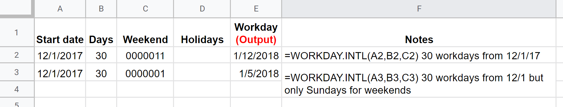 WORKDAY.INTL Function - Google Sheets - Sheets Help