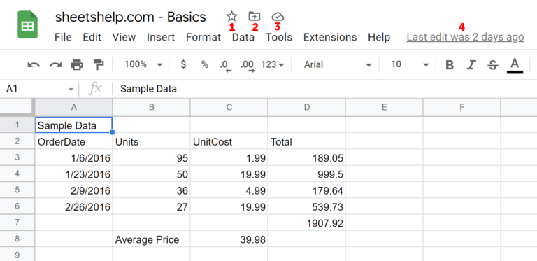 The Parts of a Spreadsheet - Google Sheets - Sheets Help