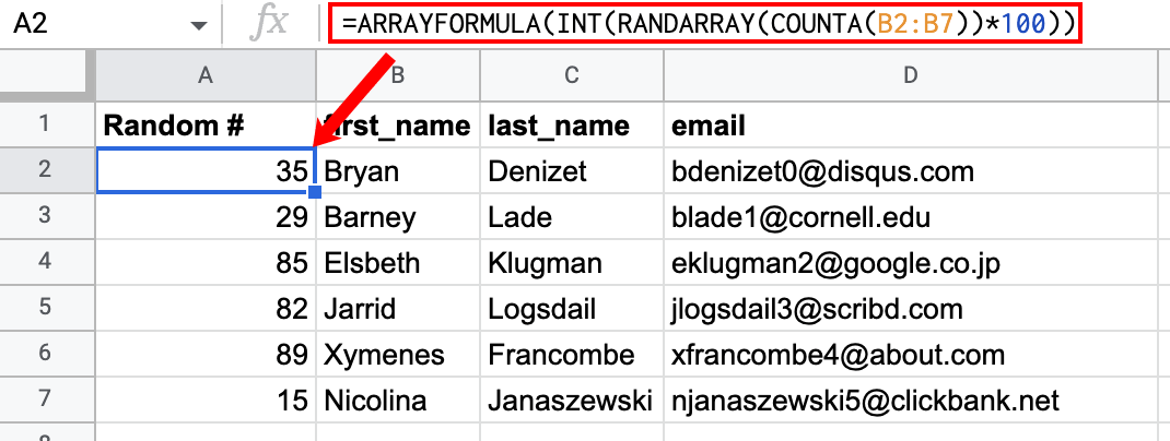 Create a Column of Random Numbers - Sheets Help