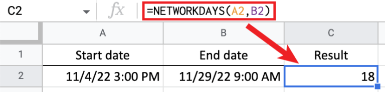 NETWORKDAYS Function - Google Sheets - Sheets Help