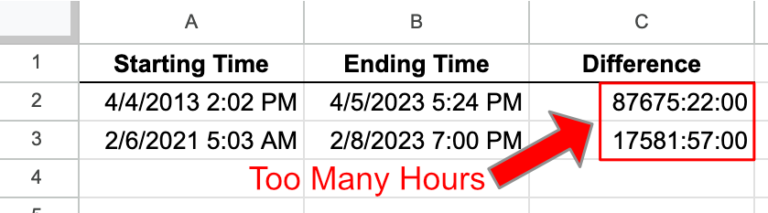 Find the Difference Between Two Times on Different Days - Sheets Help