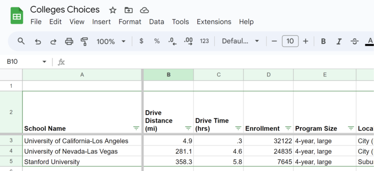 How to Create a Spreadsheet for a College Search - Sheets Help