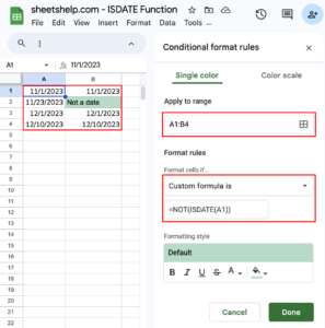ISDATE Function - Google Sheets - Sheets Help