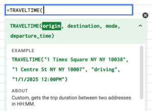 TRAVELTIME Formula - Google Sheets - Sheets Help