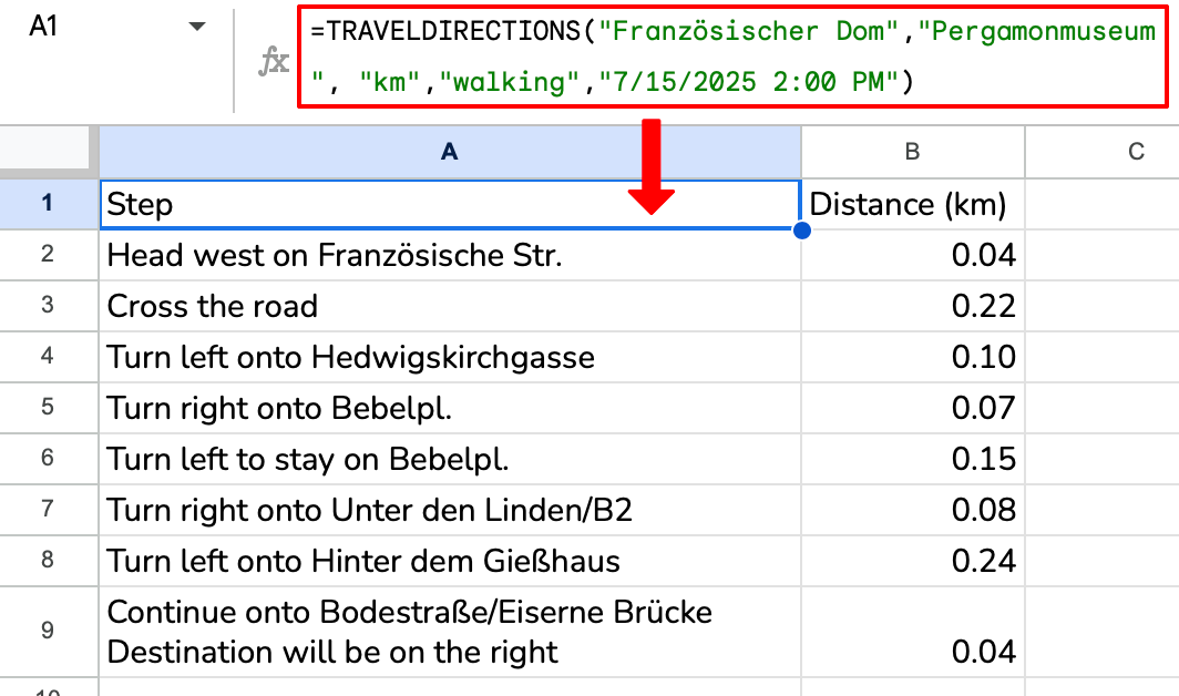 TRAVELDIRECTIONS Function – Google Sheets - Sheets Help