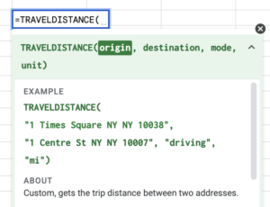 TRAVELDISTANCE Function - Google Sheets - Sheets Help
