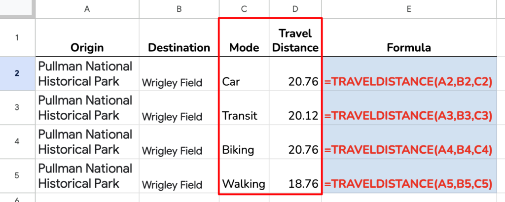 TRAVELDISTANCE Function - Google Sheets - Sheets Help